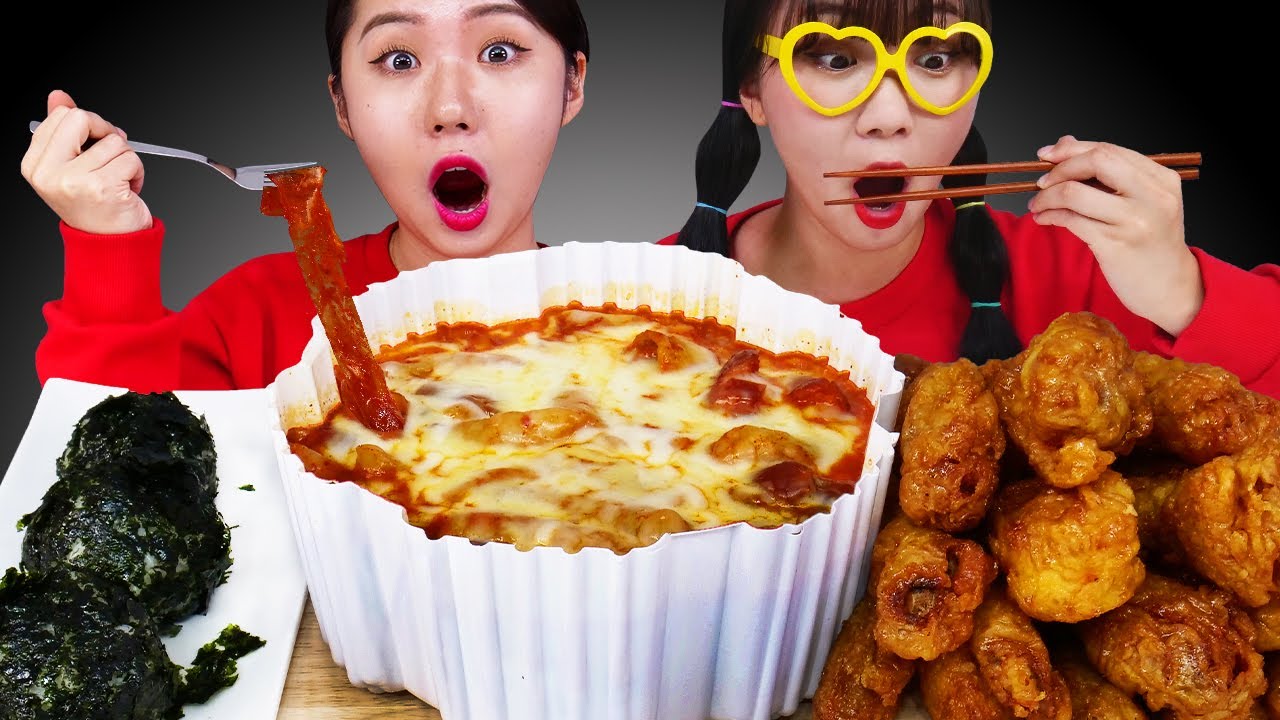 ASMR 엽기떡볶이 중국당면 허니콤보 Spicy Tteokbokki Honey Chicken Mukbang Labeat 랩잇 ...