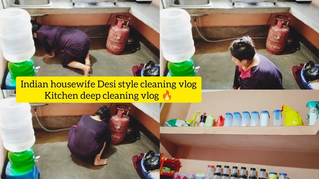 Indian housewife Desi style cleaning vlog// kitchen deep cleaning vlog ...