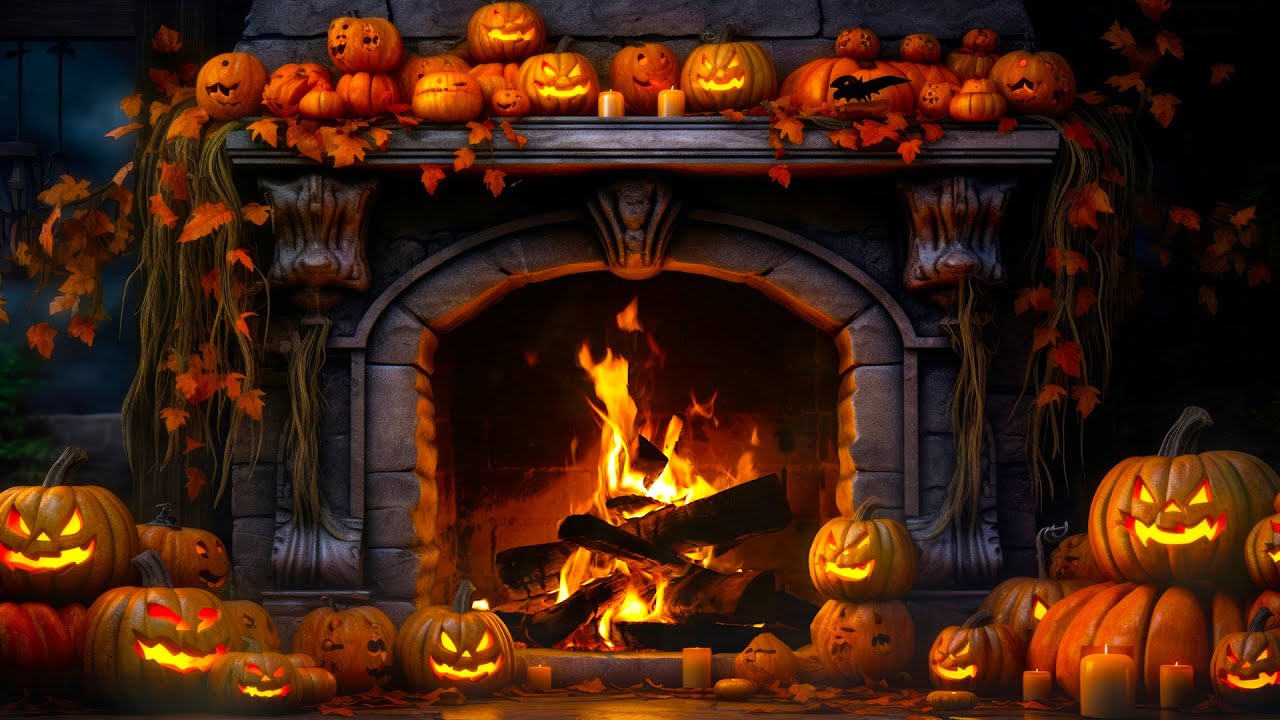 Halloween Fireplace Ambience with Crackling Fire 🎃🔥 Spooky Halloween ...