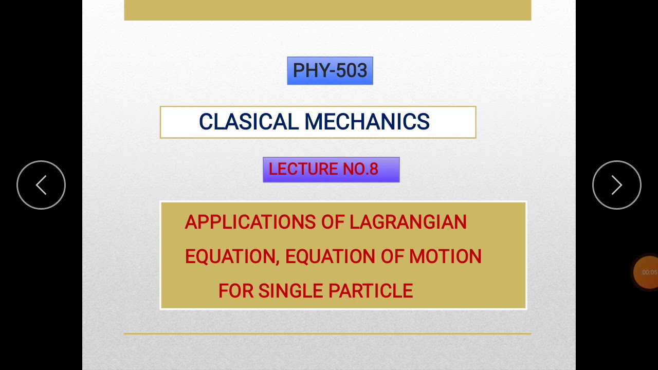 Equation of motion of single Particle in cartesian coordinate system by ...