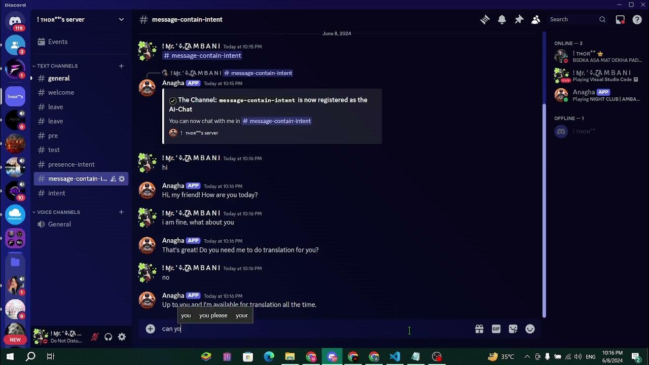 Anagha Message Contain Intent Verification Ai-Chat Commands - YouTube