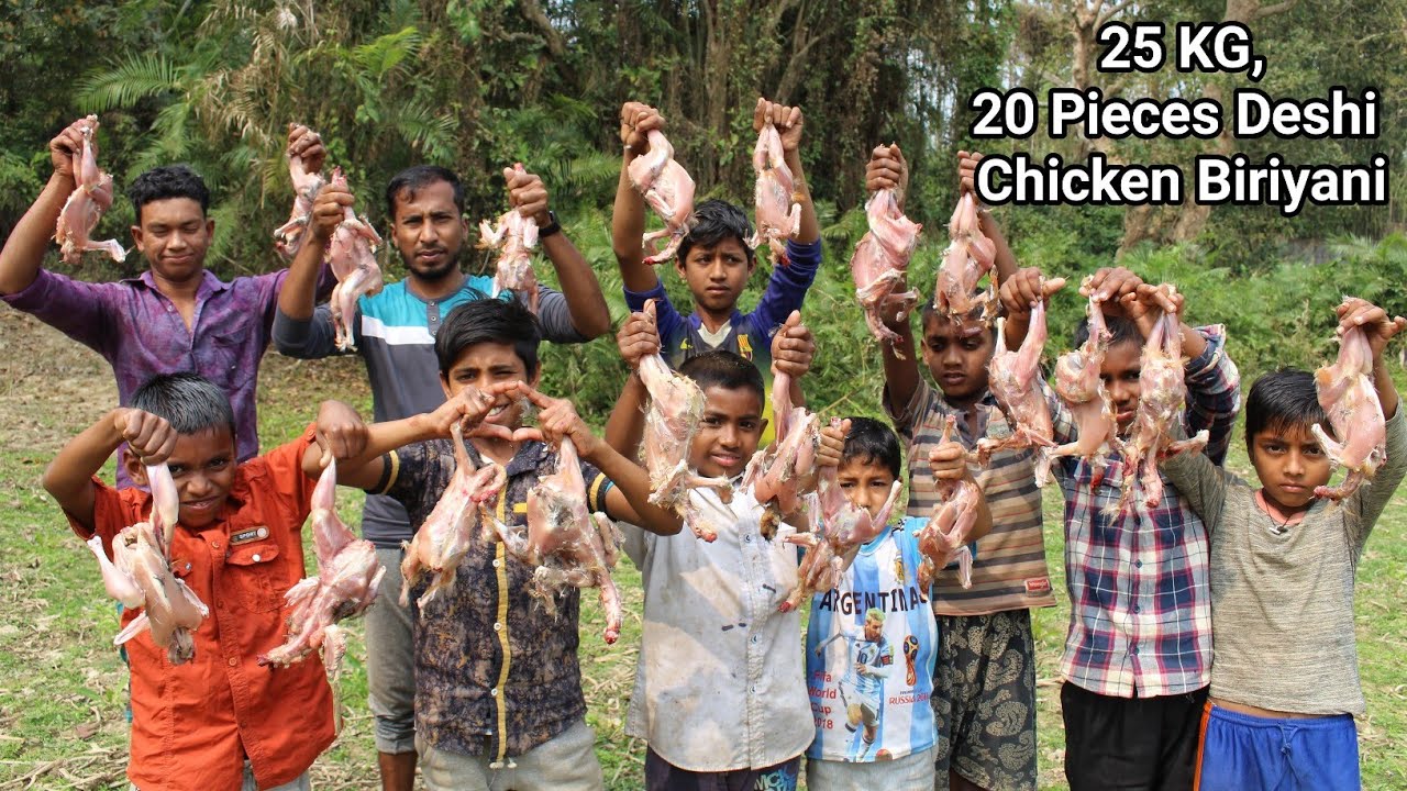 20 Pieces Deshi Chicken Biriyani Cooking | Served To 150+ Villagers To ...