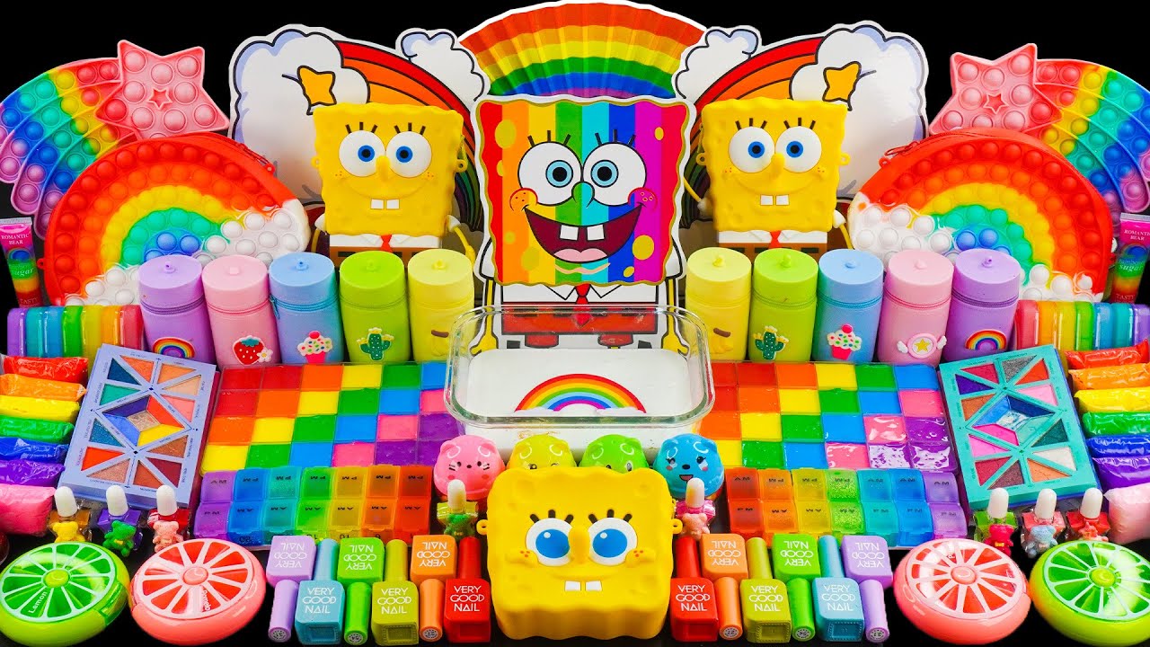 SPONGEBOB Slime Mixing Random Into Slime! Satisfying Slime Video ASMR ...