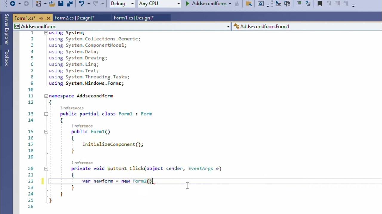 how to add second form in Window form application, open 2nd form using button. C# visual ...