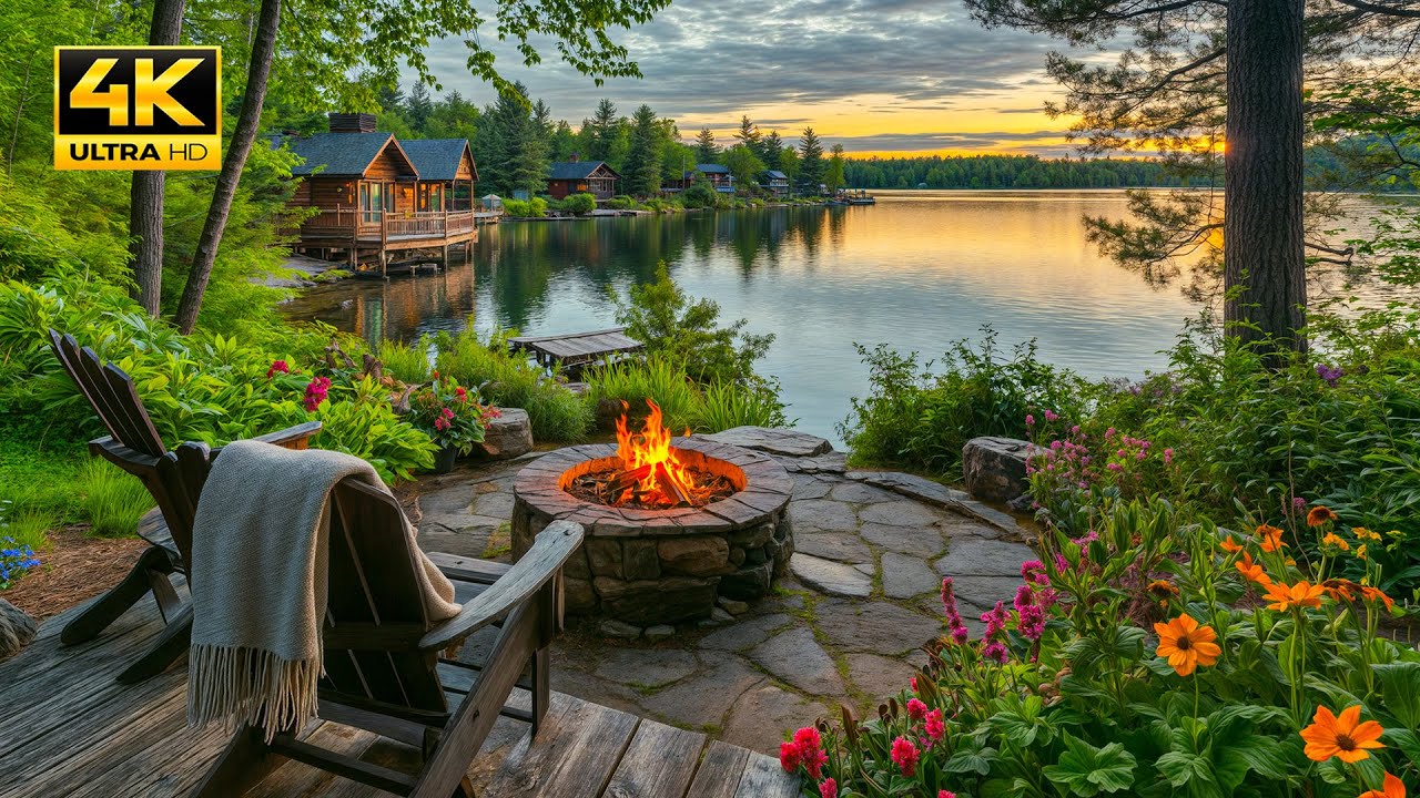 Soothing Lakefront Fire Pit with Sunset Views and Forest Cabin Vibes ...