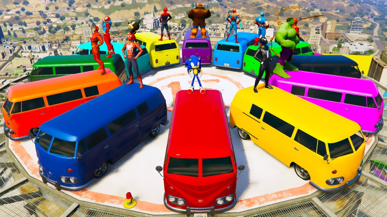 LEARN COLORS SMALL BUS on BIG PLANE & Spiderman Cartoon For Kids with ...