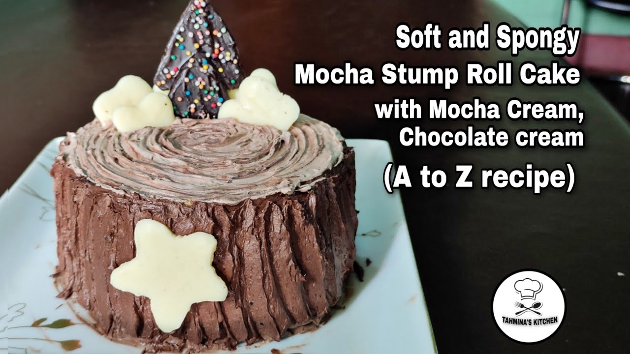 Soft and Spongy Mocha Stump Roll Cake with Mocha and Chocolate cream(A ...