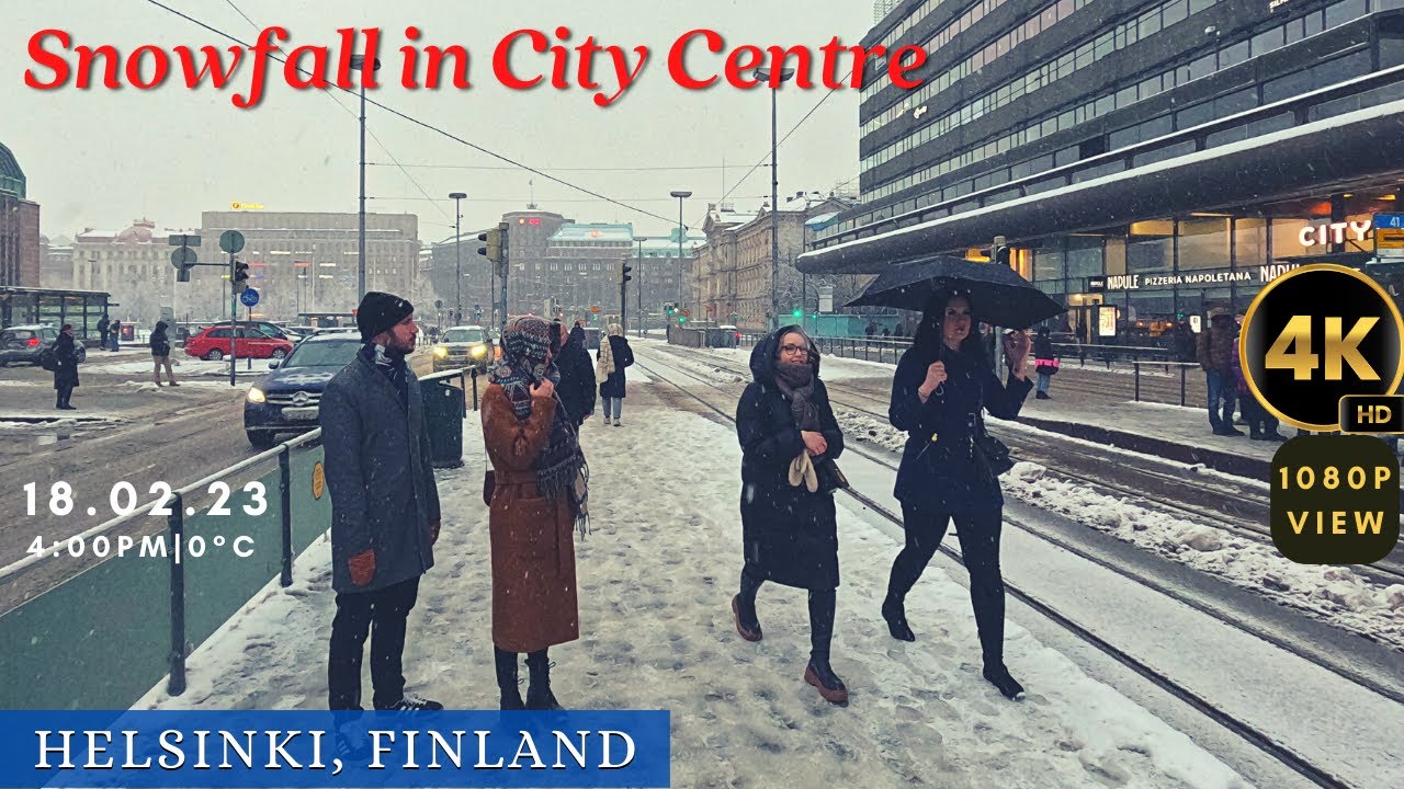 Saturday, Snowfall, City Centre! Helsinki, Finland 🇫🇮- 4K-HDR Walking ...