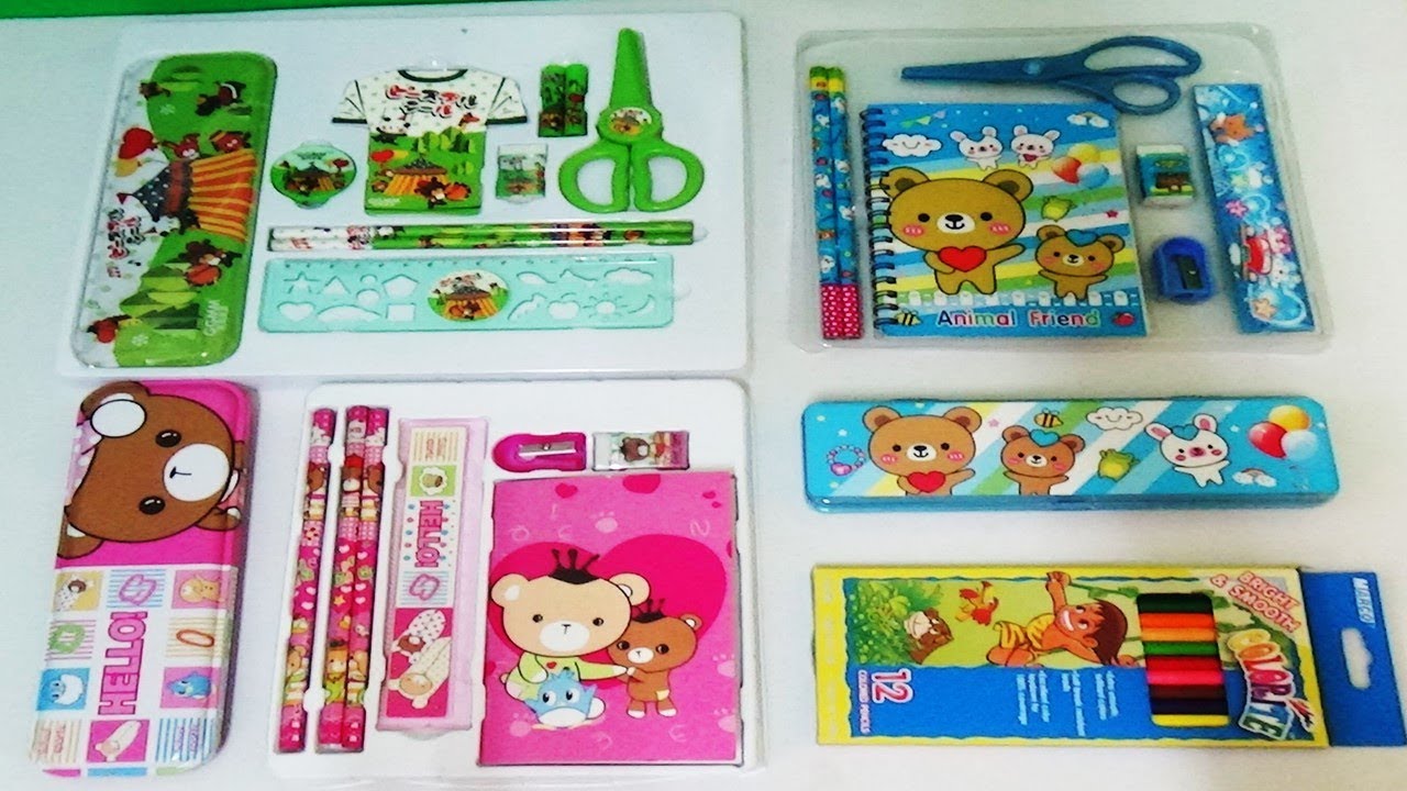 3 geometry boxes with alots of school accessories, colors review - YouTube