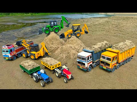 JCB 5CX Loading Sand BharatBenz Truck Swaraj Tractor Pickup Tippers? Jcb Ki Khudai | Tractor Cartoon