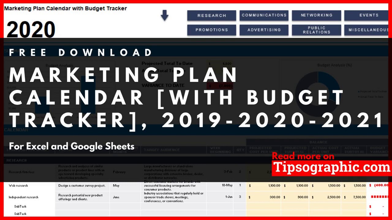 Marketing Plan Calendar Template with Budget Tracker http://bit.ly ...