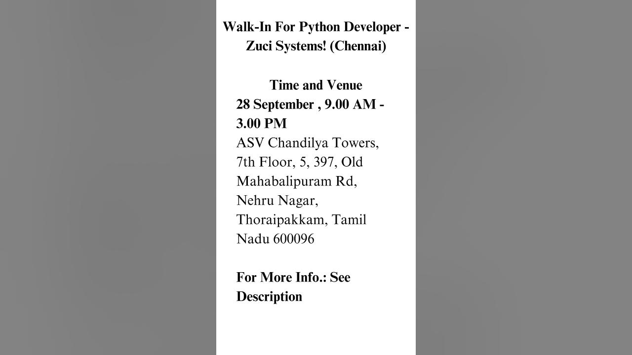 Walk-In For Python Developer - Zuci Systems! (Chennai) - YouTube