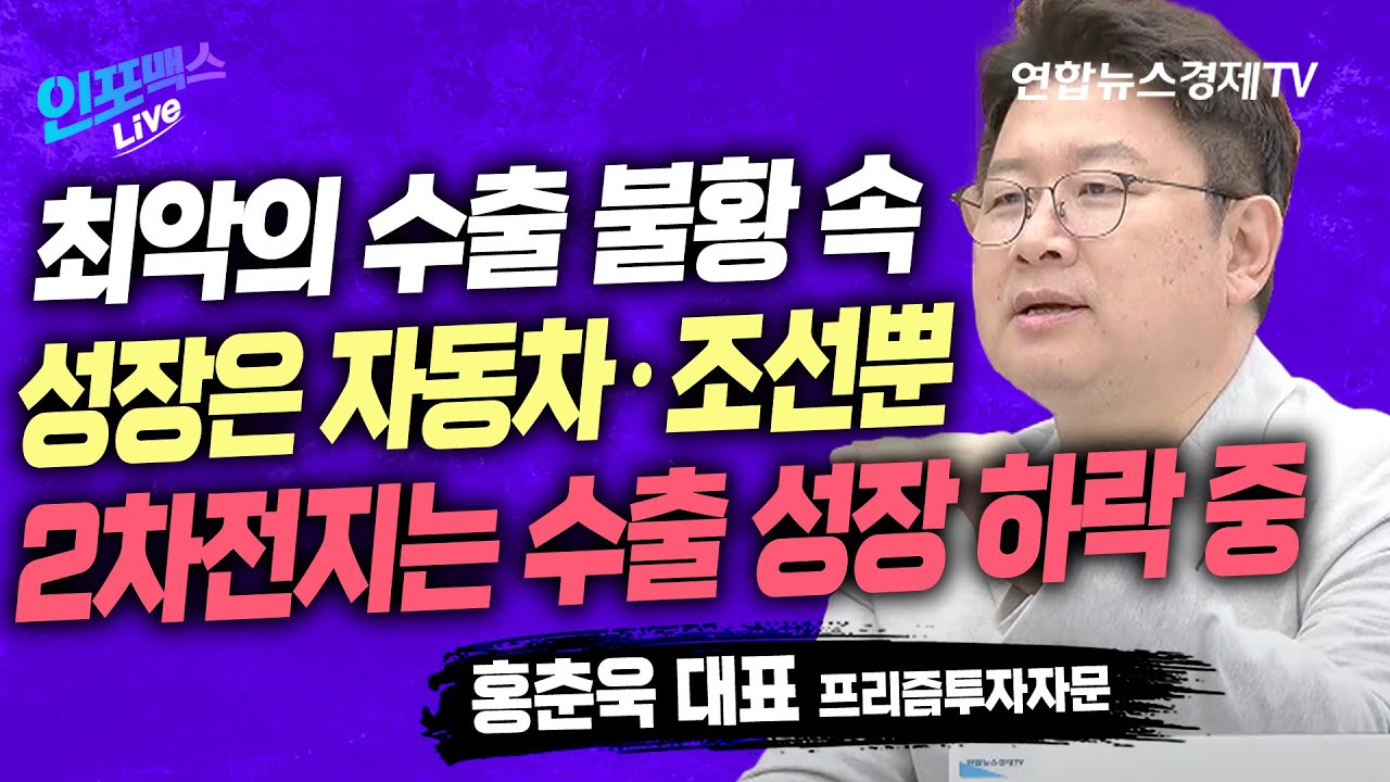 최악의 수출 불황 속 성장은 자동차 조선뿐 2차전지는 수출 성장 하락 중 홍춘욱 프리즘투자자문 대표 인포맥스라이브
