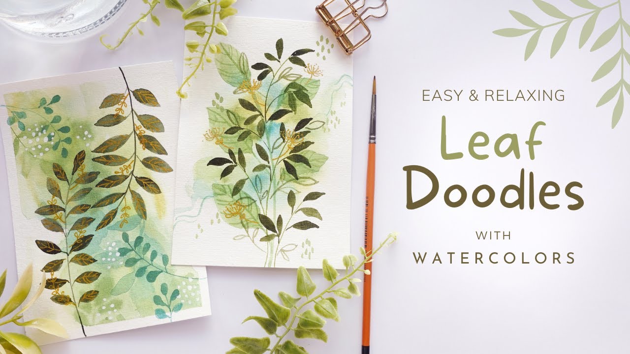 Easy Green Leaf Doodles with Watercolors - YouTube