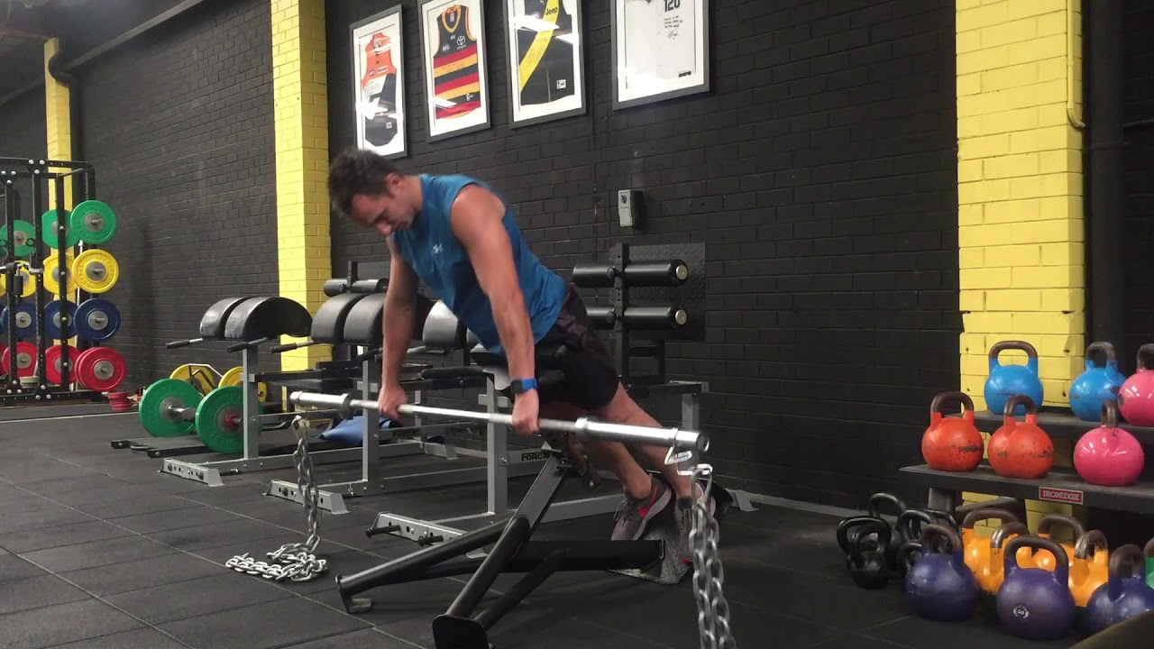 45 Degree Back Extension with Barbell plus Chains - YouTube