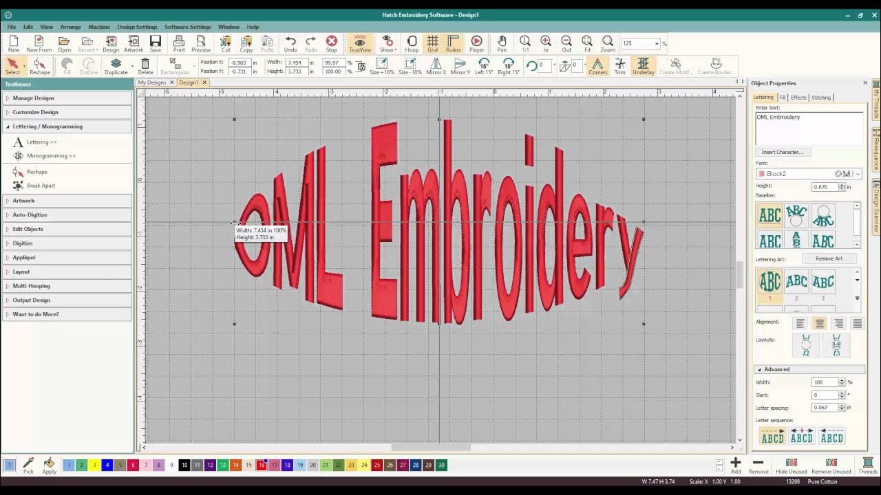 WILCOM HATCH EMBROIDERY SOFTWARE: Lettering Art - YouTube