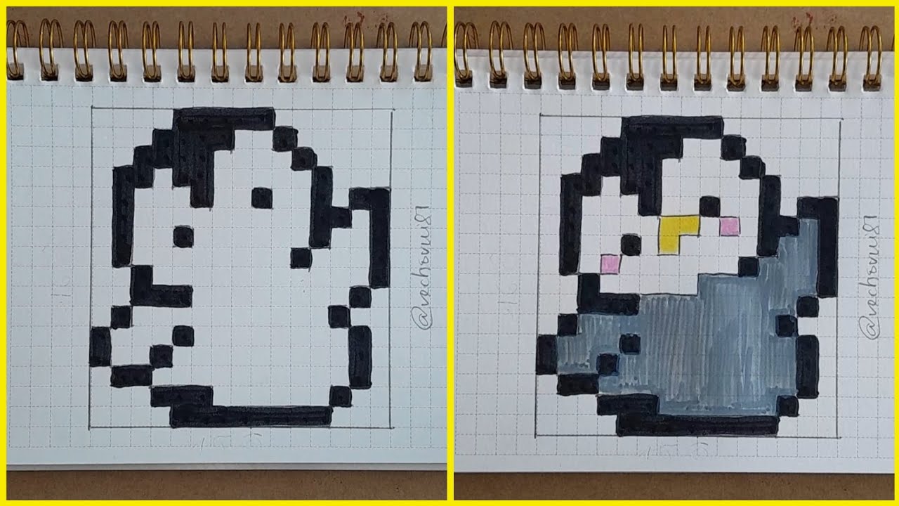Vẽ Pixel Art #23 : vẽ chim cánh cụt (mẫu 1) - YouTube