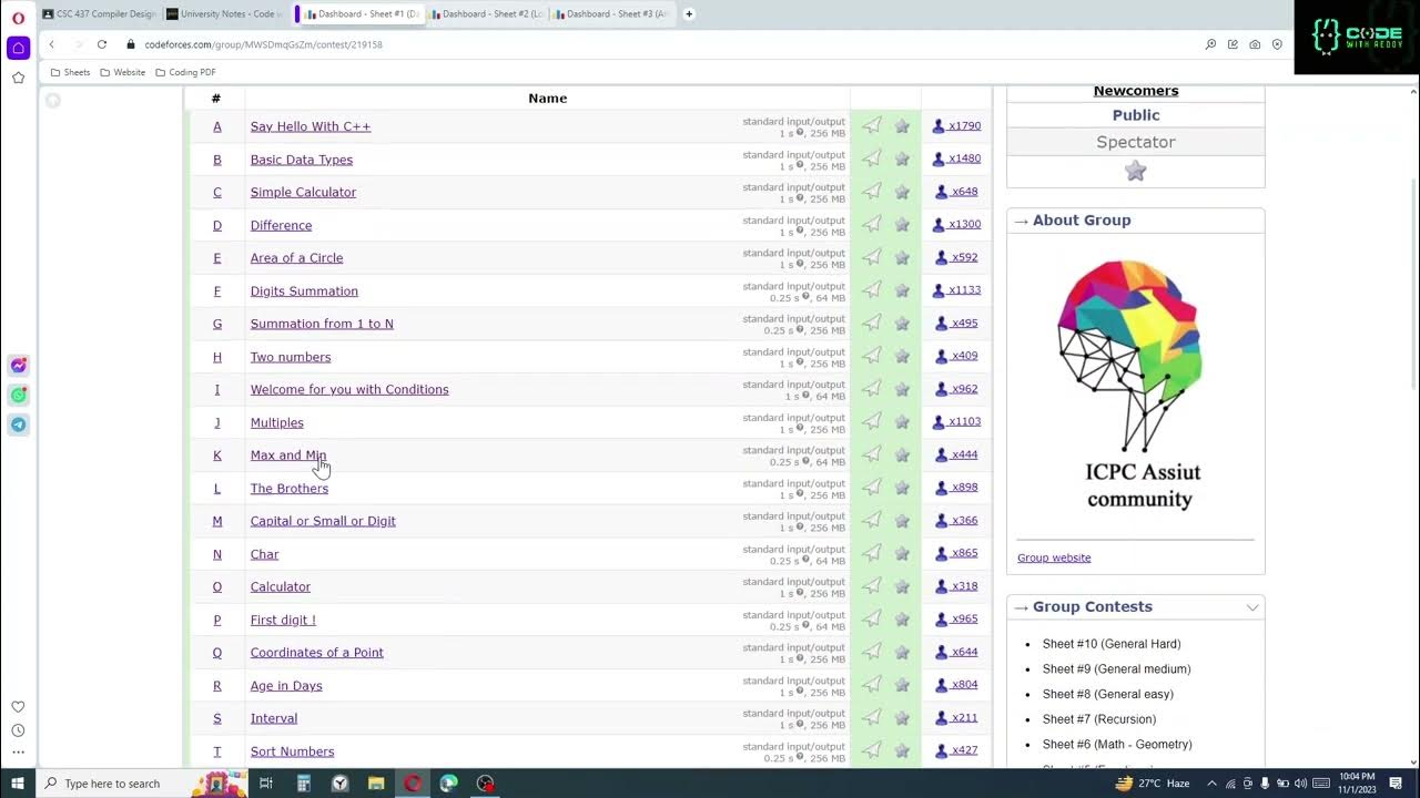 Icpc Assiut University Sheet Solving Plan Codeforces Youtube
