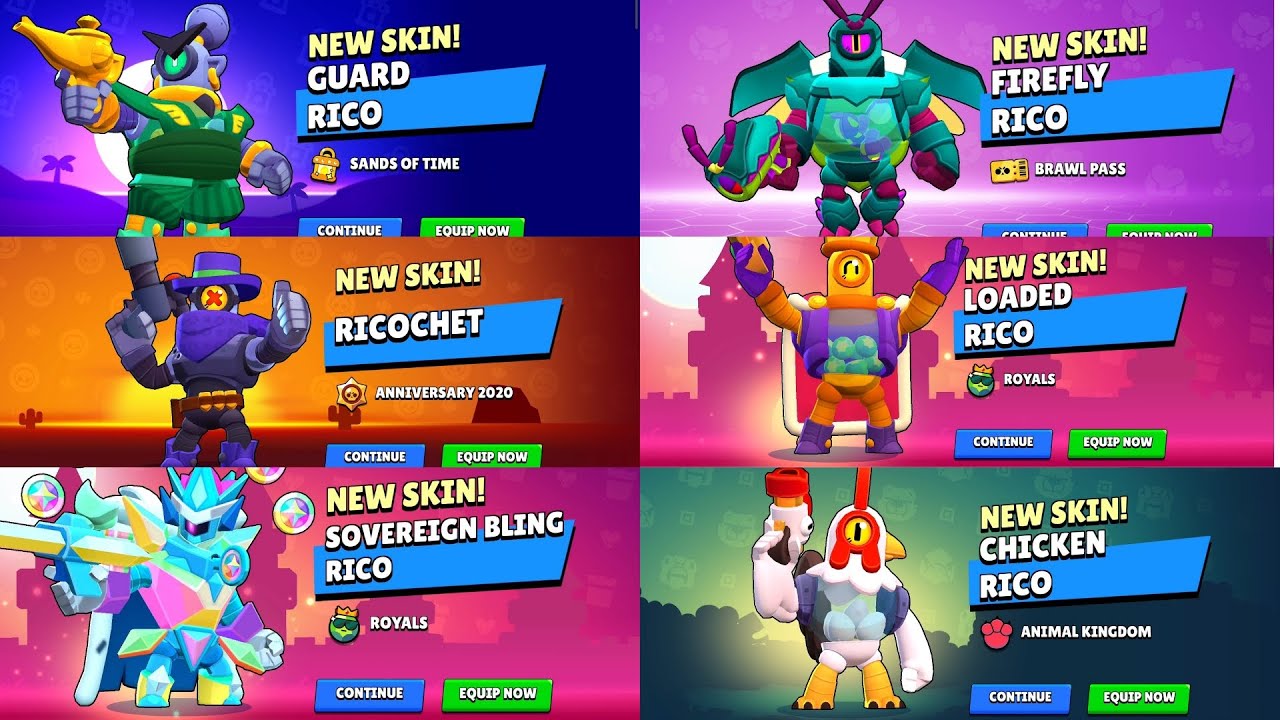 Brawl Stars - Rico All Skins Unlock Animations! | Unlock Rico All Skins ...