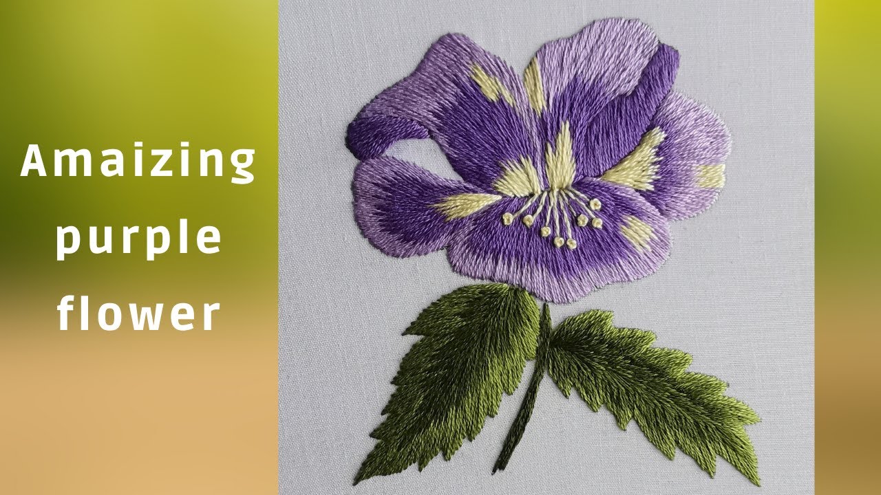 Hand embroidery Purple flower embroidery designs tutorial - YouTube