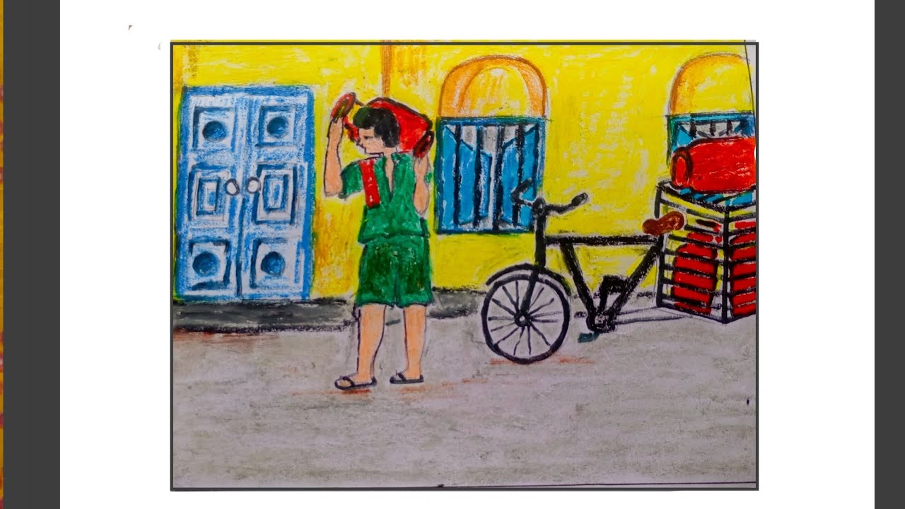 Gas delivery boy drawing||Gas silindar gari drawing||Gas pochaanebala ...