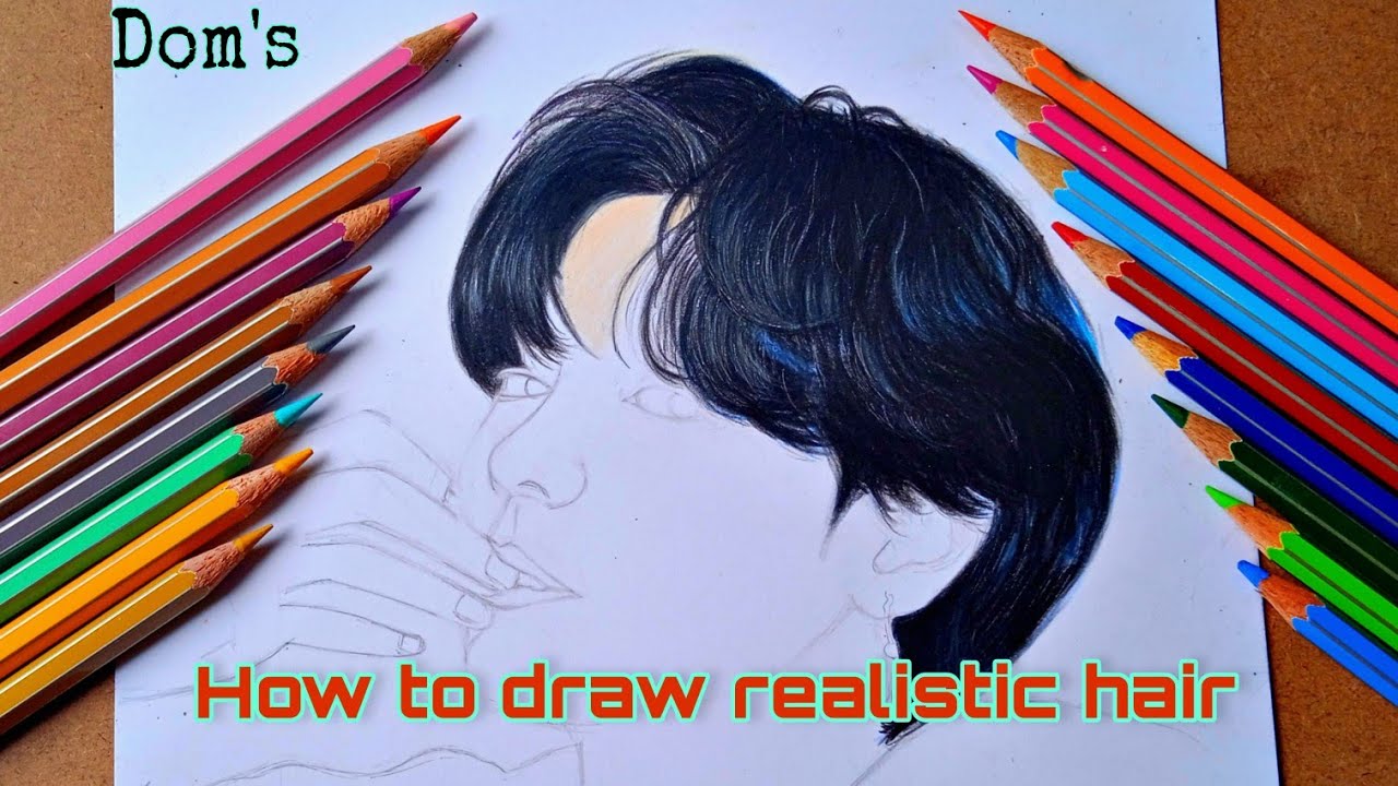 How to draw realistic hair for beginners || part-2 || BTS - YouTube