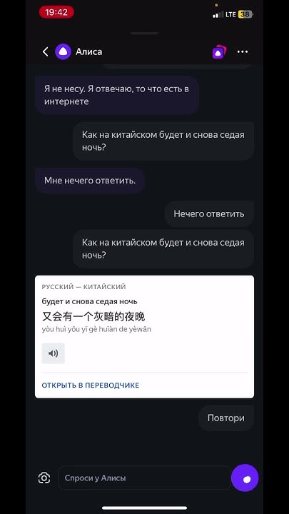 Спросил Алису как на китайском будет и снова Седая ночь, а она ...