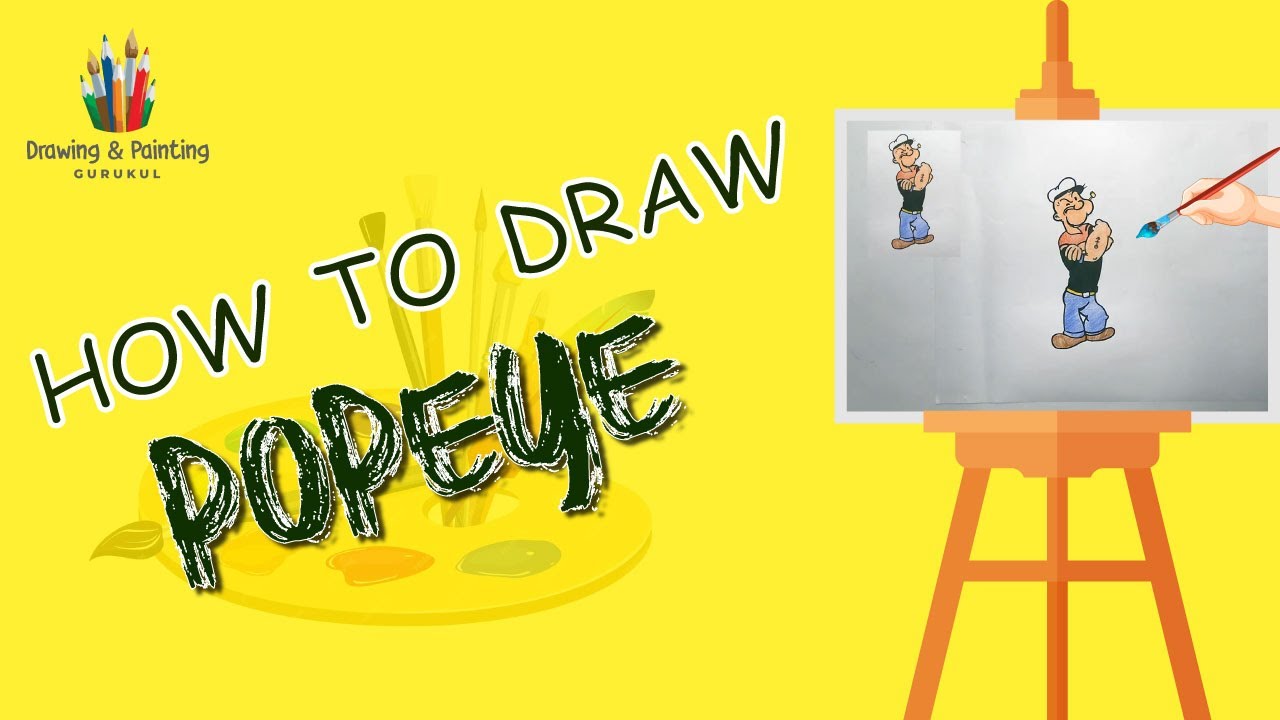193, How to draw Popeye, Very Easy Cartoon Drawing step by step ...
