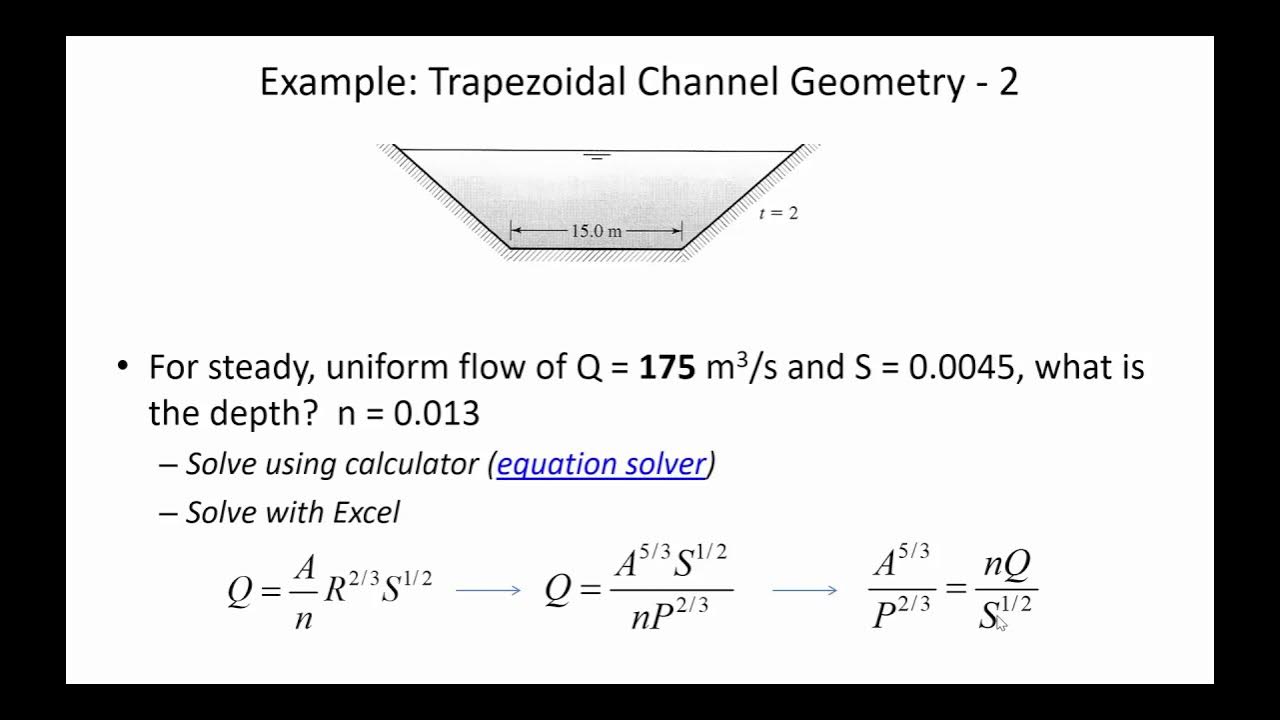 Finding depth (trapezoidal channel) Manning's Equation and Excel - CE 331 (15 Mar 2021) Class 22 ...