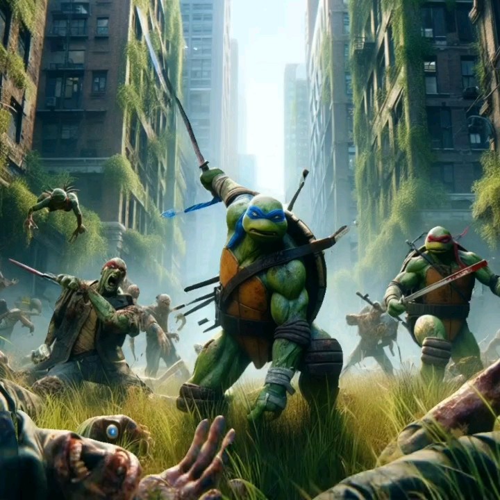 TMNT vs. zombies in a post-apocalyptic city! AI magic! 🐢💥🧟‍♂️ #TMNT # ...