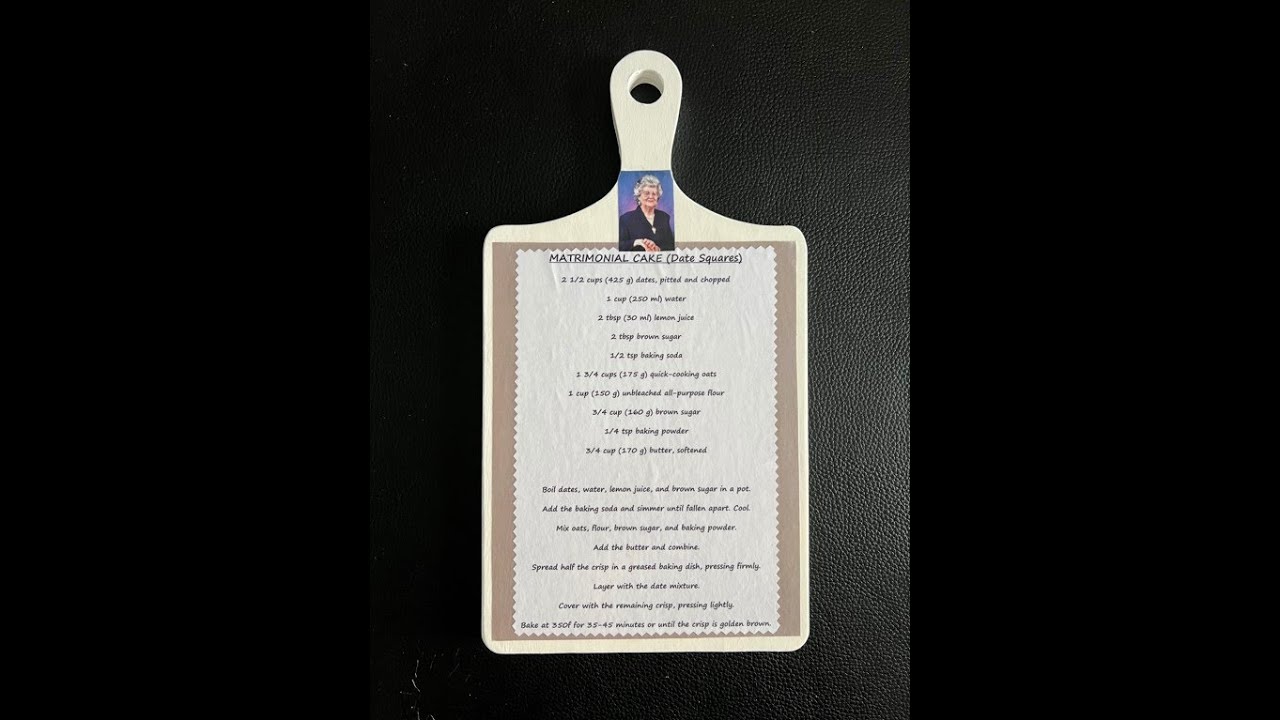 Grandma's MATRIMONIAL CAKE (Date Squares) Recipe Board - YouTube