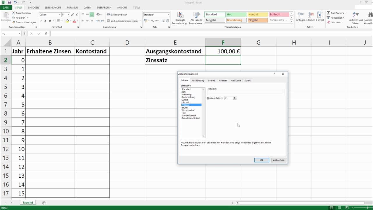 Excel: Zinseszinsrechnung - YouTube