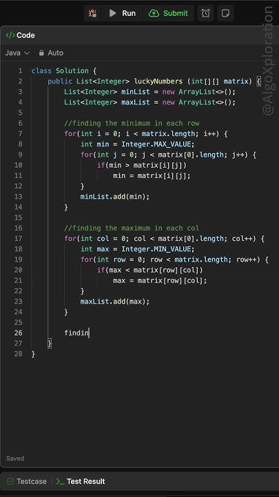 Leetcode Daily Lucky Numbers In A Matrix Solution In Java July 19 2024 Leetcodechallenge