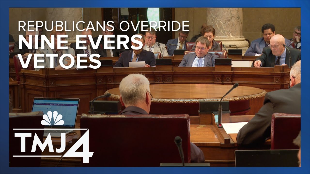 Senate Republicans vote to override nine Evers vetoes - YouTube