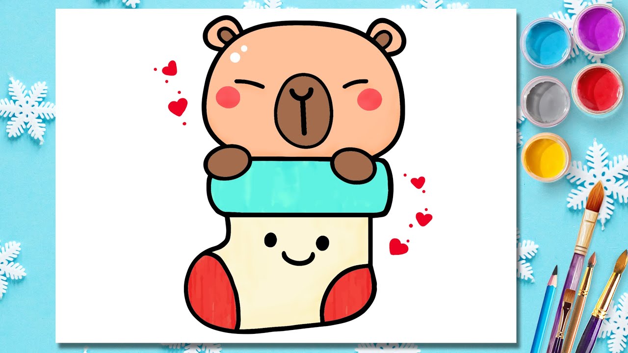 How To Draw a Capybara In a Christmas Stocking - YouTube
