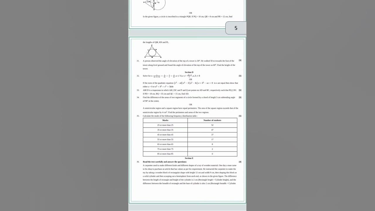 CBSE Class 10th Maths 2023 : Sample Paper with Solution Mathematics (Standard) 2023 Set - 5 ...