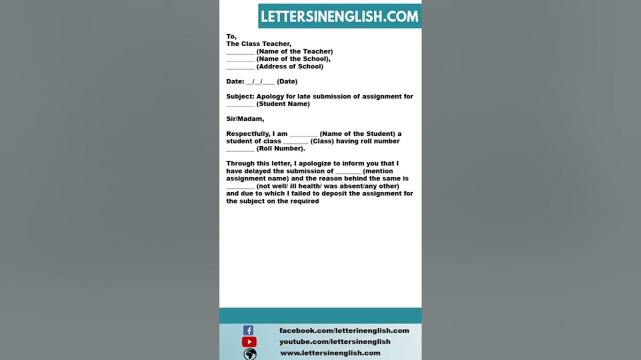 Apology Letter To Teacher For Late Submission Of Assignment In School