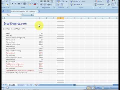 ExcelExperts.com - Excel Tutorial - Cause Of Big Excel Files - YouTube