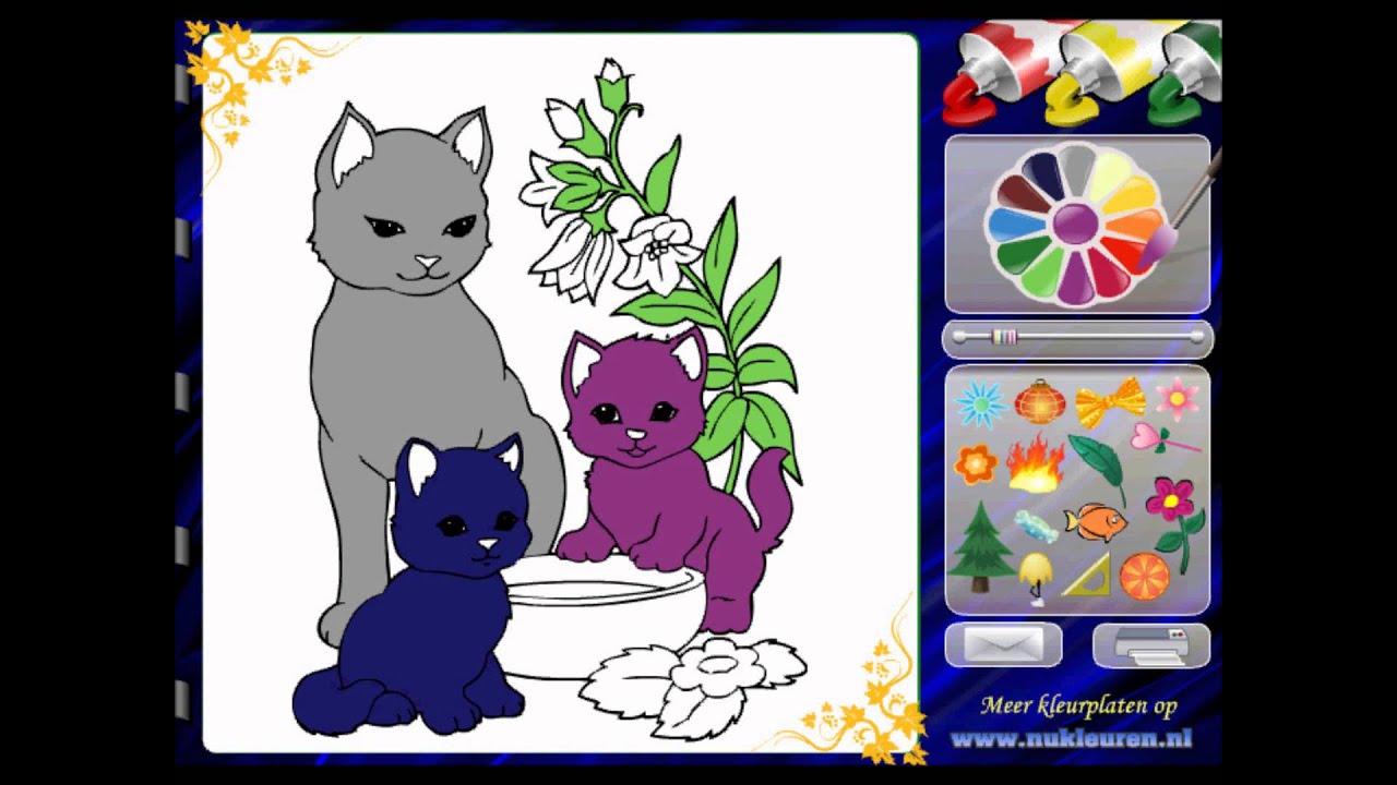 Online coloring cats - girl games - mary.com - YouTube