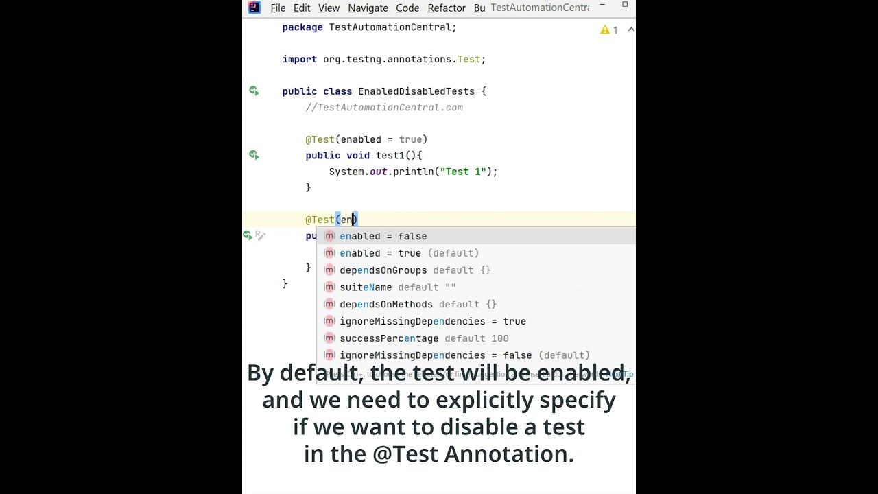 How To Enable Or Disable Individual Tests Using Test Annotation Tac Testng Youtube