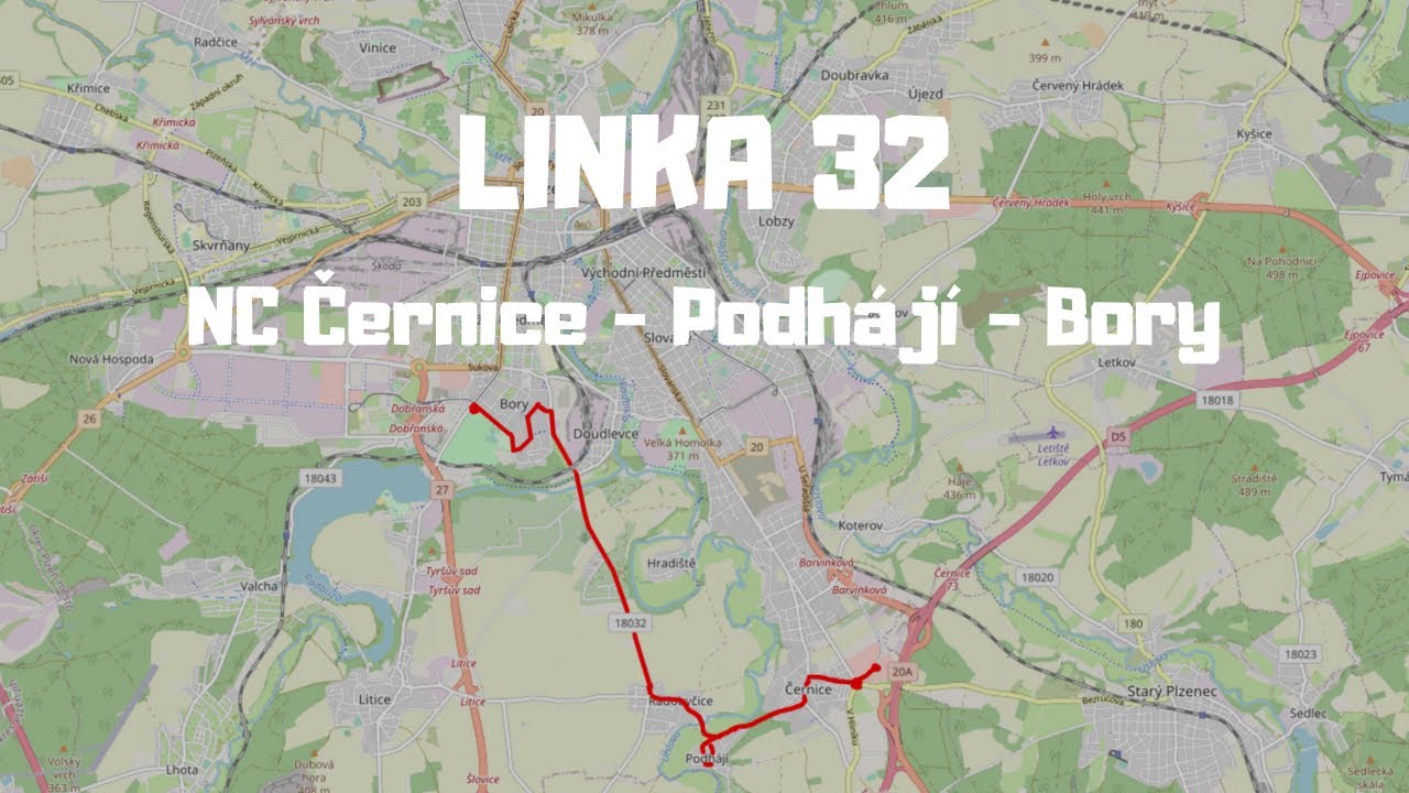 [Plzeň] Linka 32 | NC Černice - Bory | pohled zepředu | celá linka ...