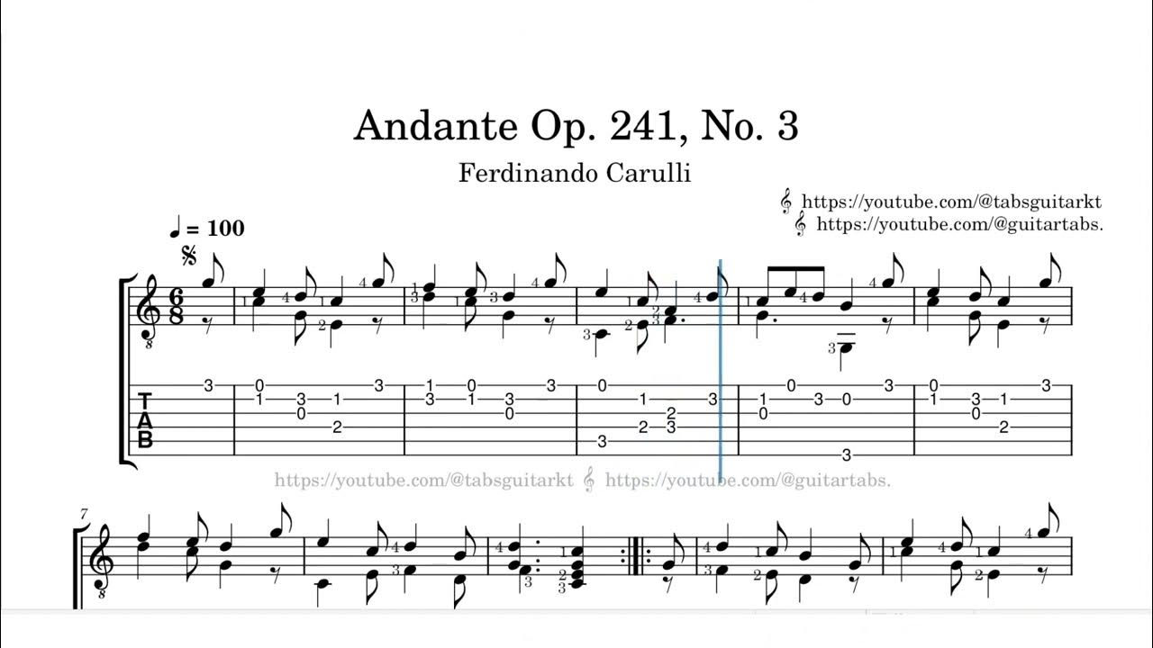 Carulli | Andante Op. 241 No. 3 | TAB | ♩ = 100 - YouTube