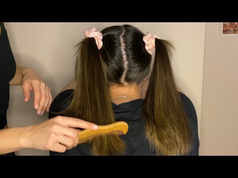 ASMR Gentle hair play & styling/ hair brushing with different brushes for relaxation (whisper ...