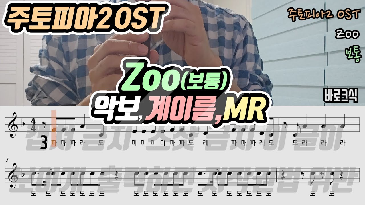 주토피아2 OST - Zoo 악보 리코더 연주(보통) - YouTube