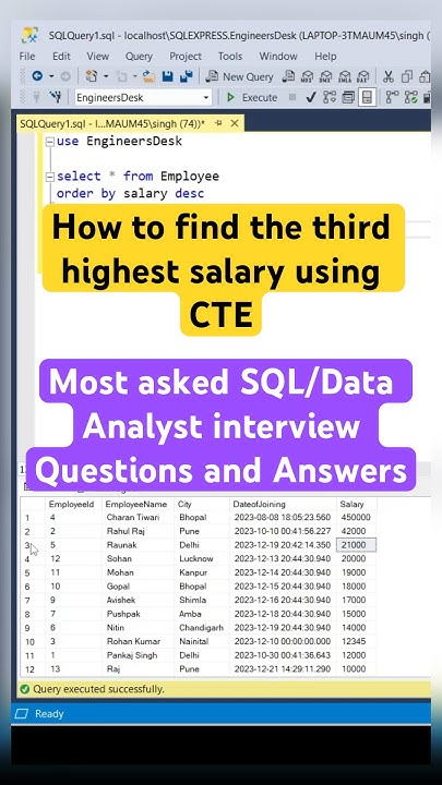 How to find the third highest salary using CTE #sql #sqlqueries #shorts #coding - YouTube