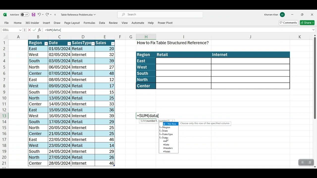 Excel Tables Structure References and how to make it absolute or fixed - YouTube