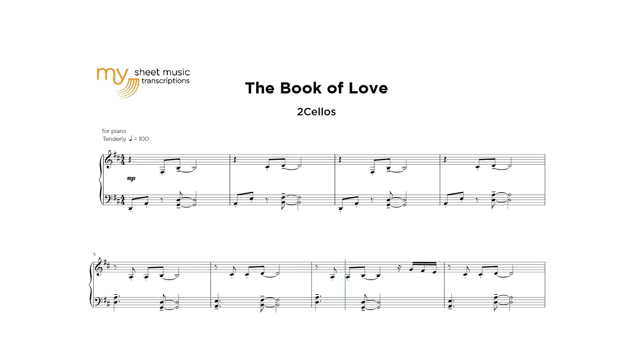 The Book of Love (2Cellos) - Full Sheet Music - YouTube