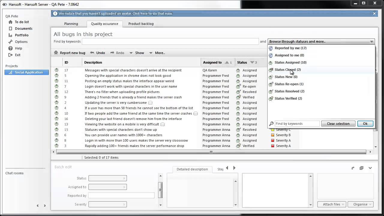 QA in Hansoft - Working with multiple bugs - YouTube
