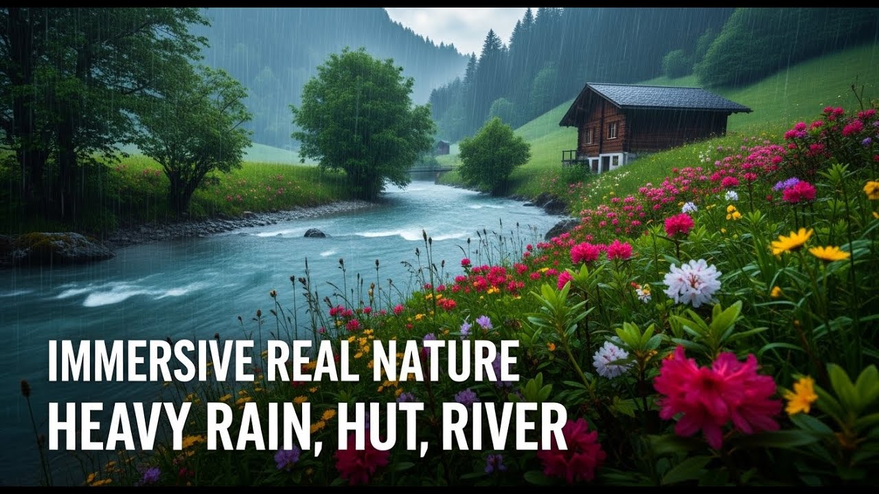 Immersive Heavy Rain, River & Hut Sounds for Sleep | Real Nature ...