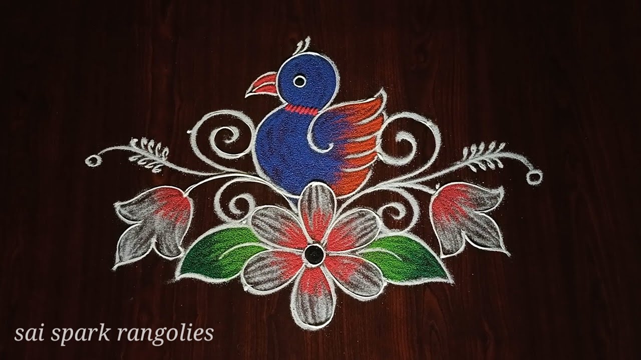 beautiful bird rangoli (5*3) | small bird rangoli | bird with flower ...